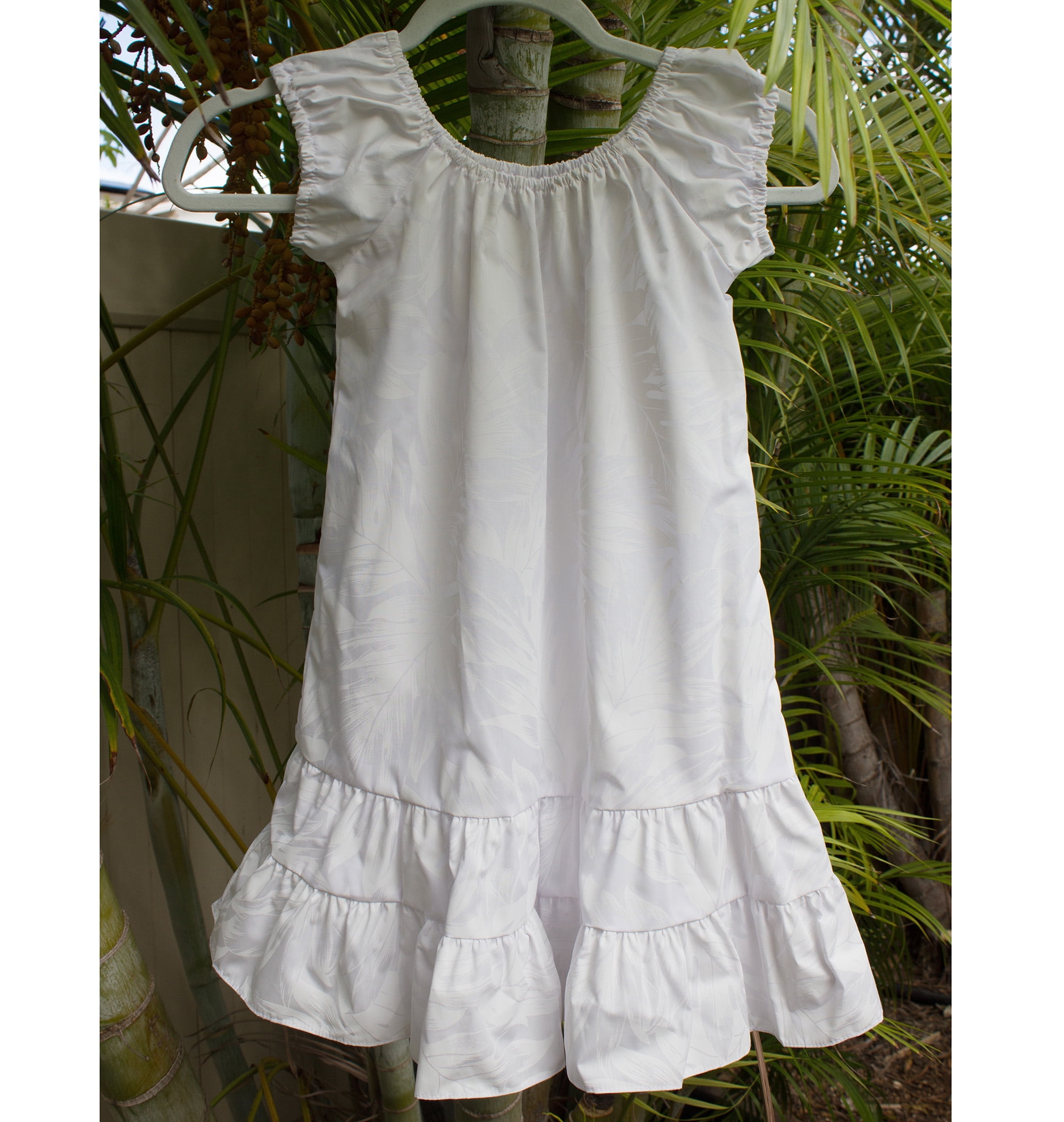 Girls Hawaii Style Long Muumuu Dress White Flower Topa on White ...