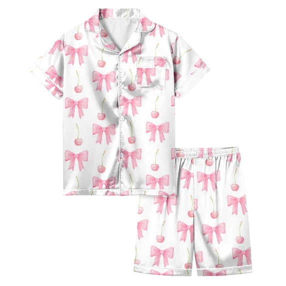 Girls Hawaiian Outfit Clothes Bow Printed Short Sleeved Button Top ...