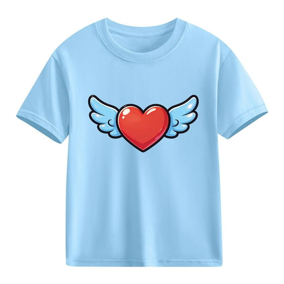 Girls Heart Graphic Tee Cute Winged Heart Valentine's Day T-Shirt for ...