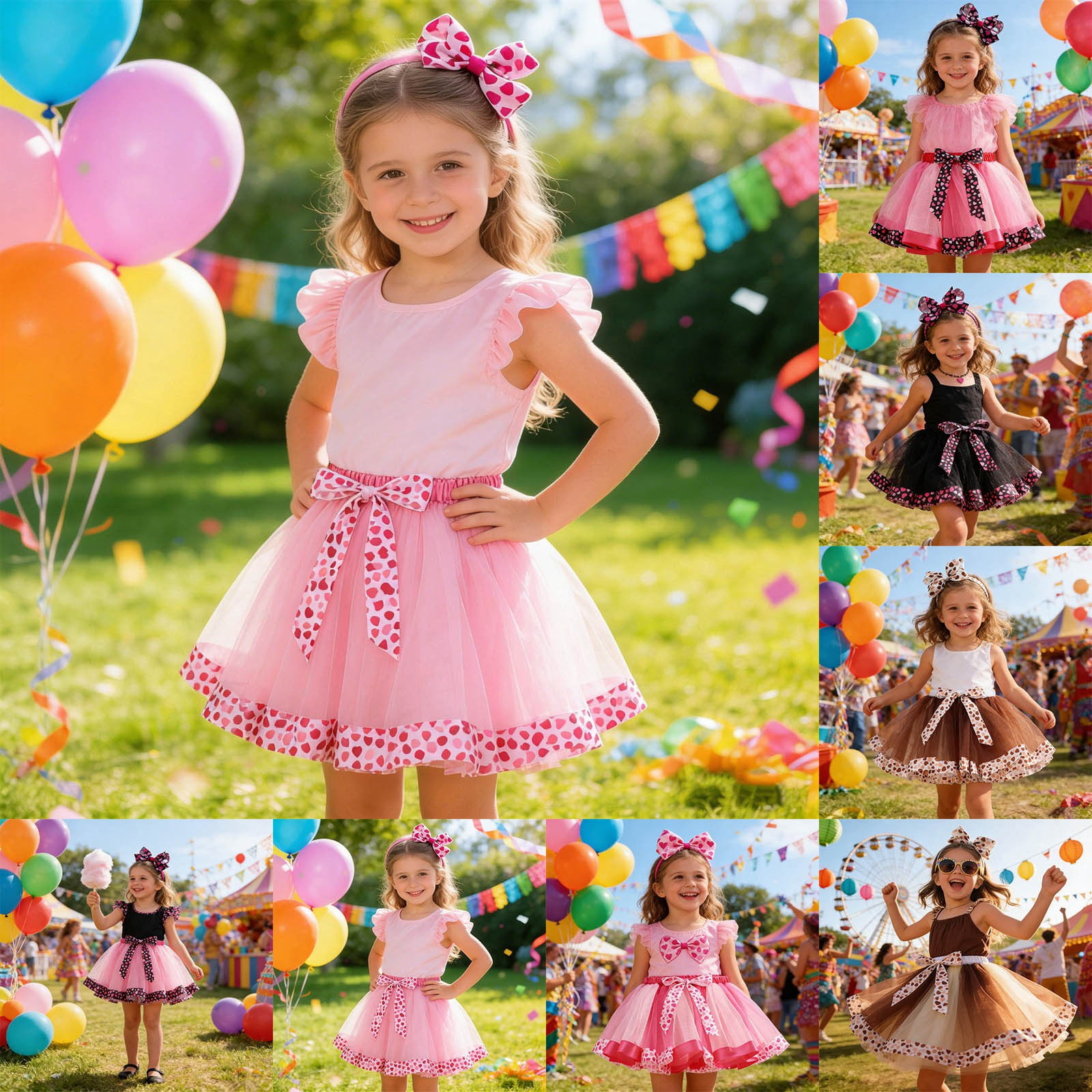 Girls Heart Print Tutu Skirt with Bowknot Party Dress Casual Carnival ...