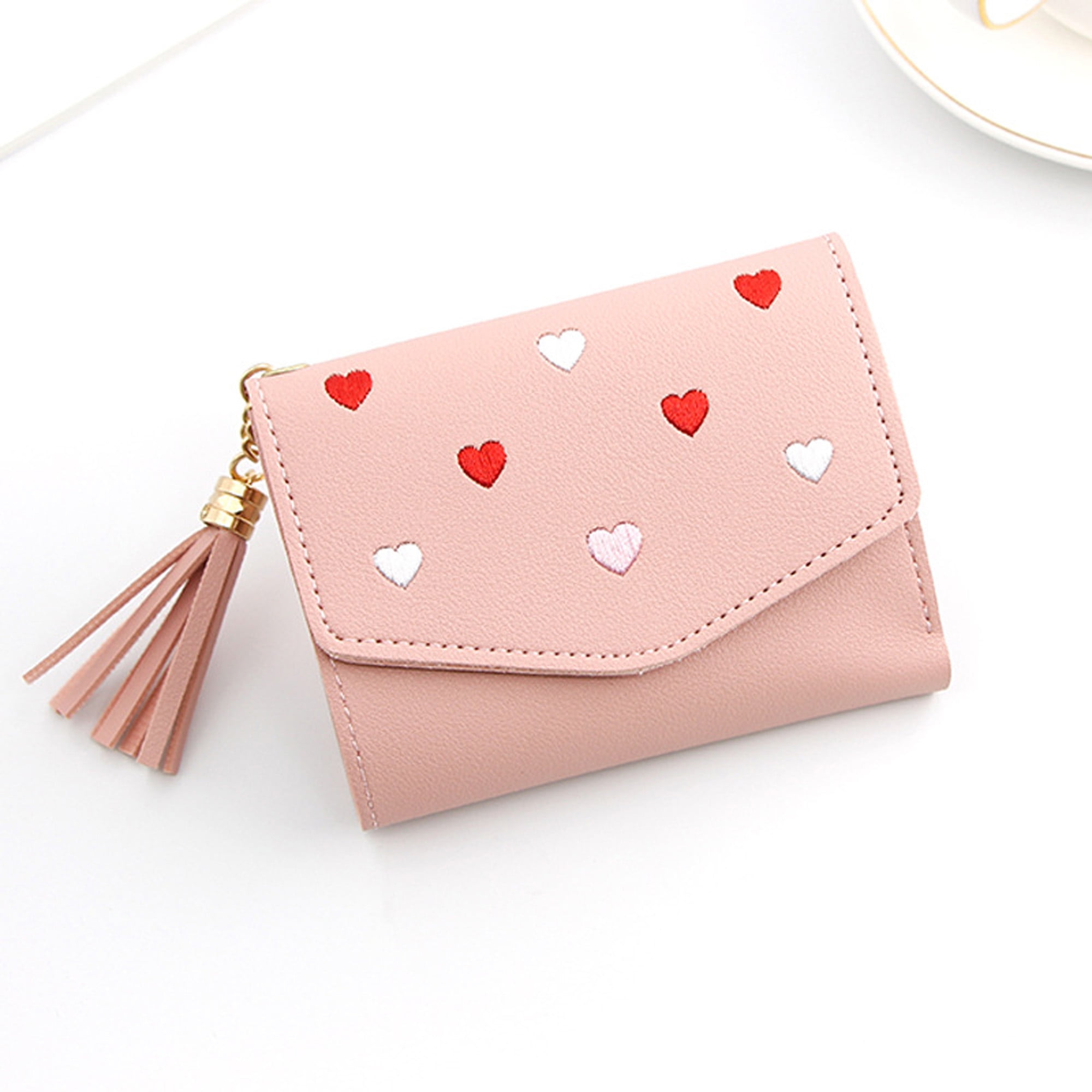Girls Heart-Shaped Tassel Wallet, Small Women's Wallet, Lovely PU ...