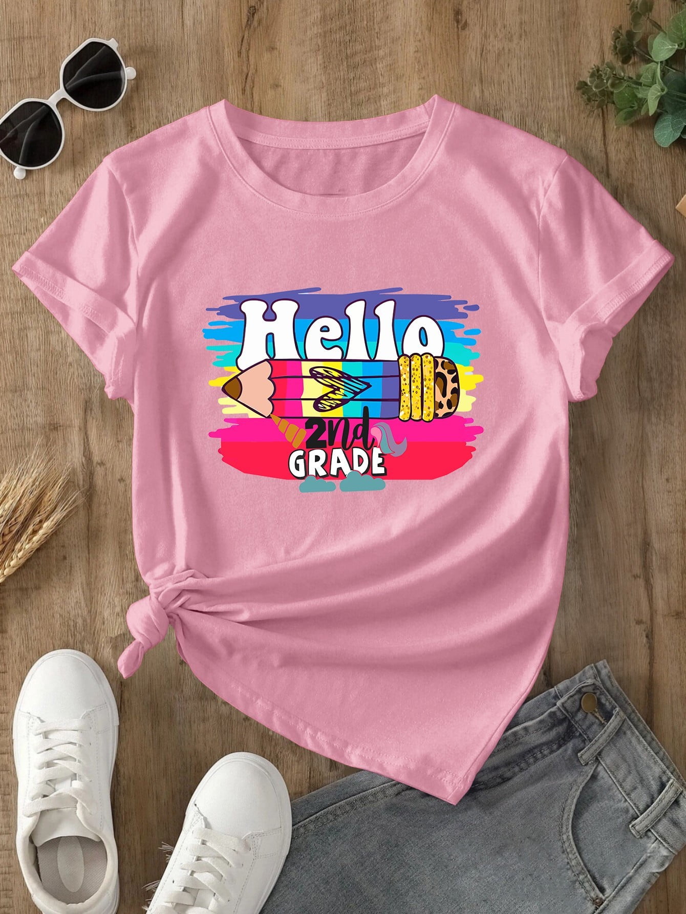 Girls' Hello 2nd Grade Back to School T-Shirt - Red Classroom Graphic ...