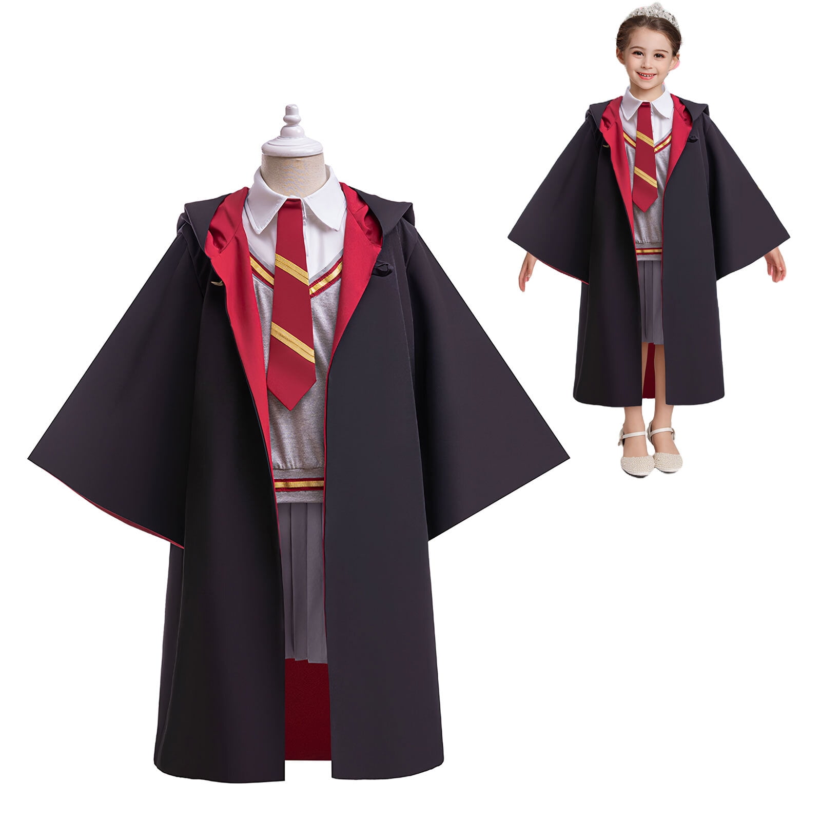 Girls Hermione Uniform Dress Set, Magic Cosplay Dress Up Outfits, Size ...