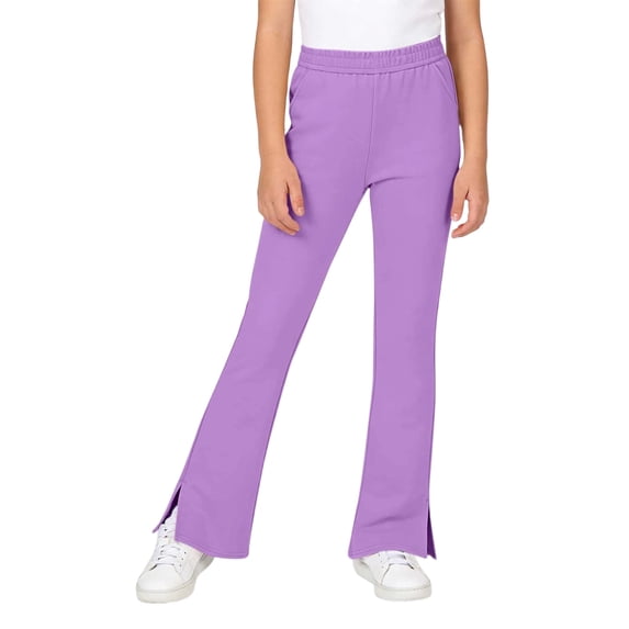 Girls High Elastic Waist Cotton Flare Yoga Pants with Slit Bottom ...