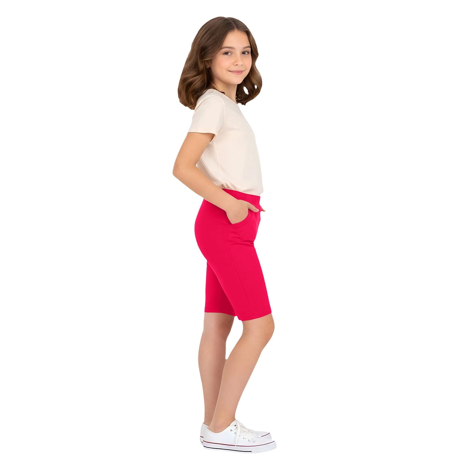 Girls High Waist Bike Shorts, Knee-Length Tight Leggings for Kids, Quick-Dry Workout Shorts and ...