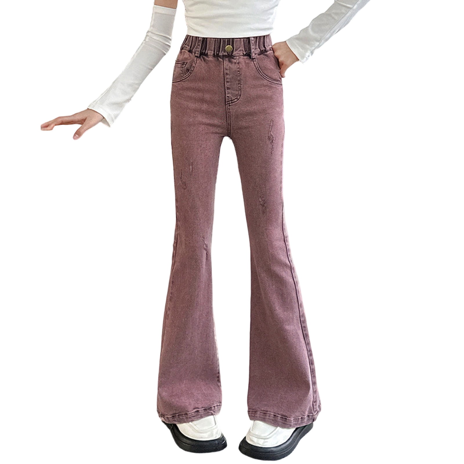 Girls High Waist Flared Denim Pants Stretchy Soft Comfortable Casual ...