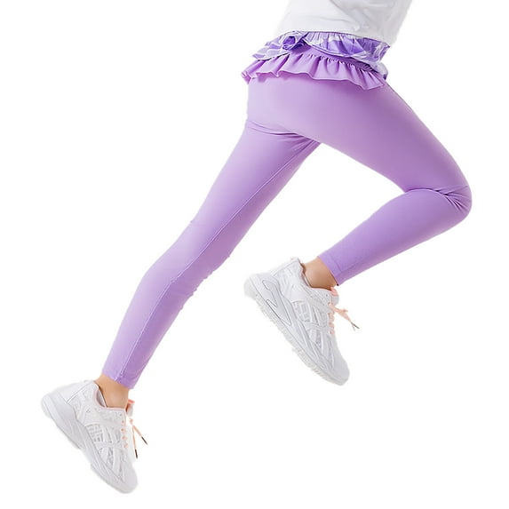 Girls High Waist Yoga Pants, Flounce Hem Matching Athletic Capris ...