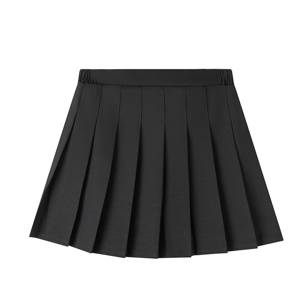 Girls High Waisted Plain Pleated Skirt Skater Tennis School Uniforms ...