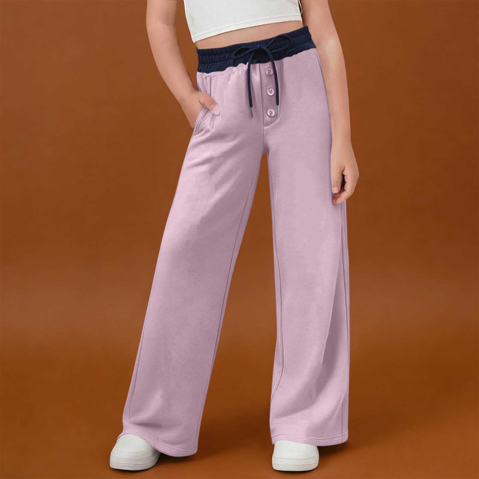 Girls High Waisted Sweatpants Wide Leg Comfy Lounge Pants Purple ...