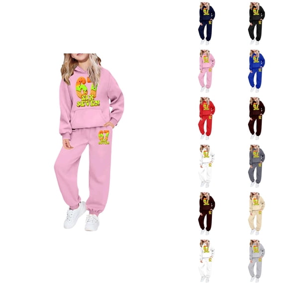 Girls Hooded And Pants Casual Outfit Soft Jogger Tracksuit For Play And ...