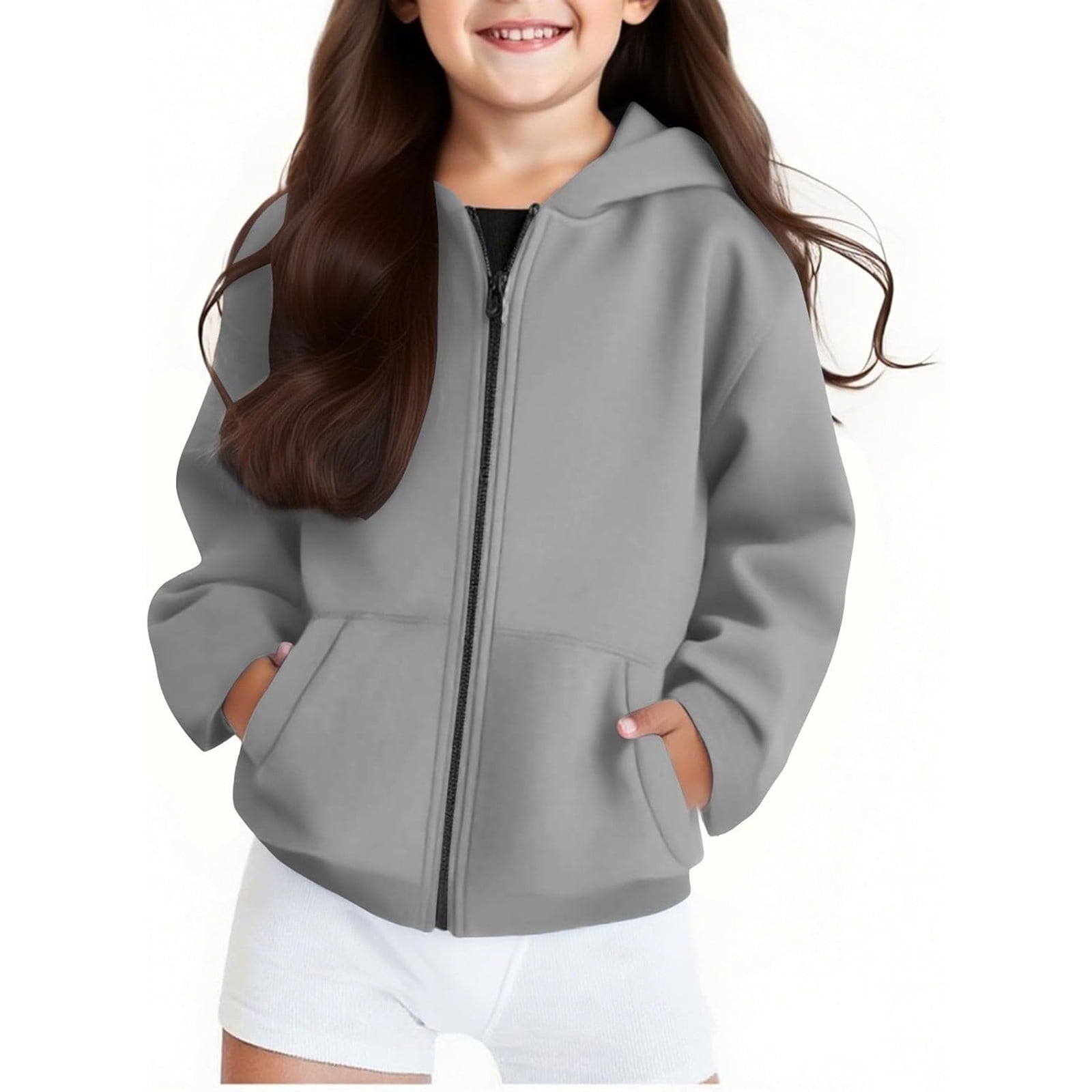 Girls Hooded Sweatshirt Kids Zip Up Jacket Warm Pullover With Straight ...