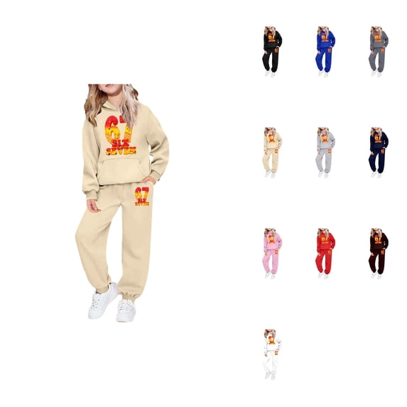 Girls Hooded Sweatshirt and Jogger Pants Casual Outfit, Soft Long ...