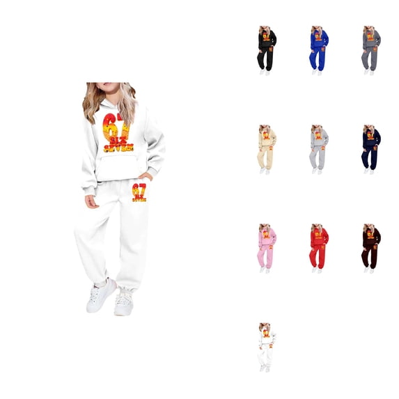 Girls Hooded Sweatshirt and Jogger Pants Casual Outfit, Soft Long ...