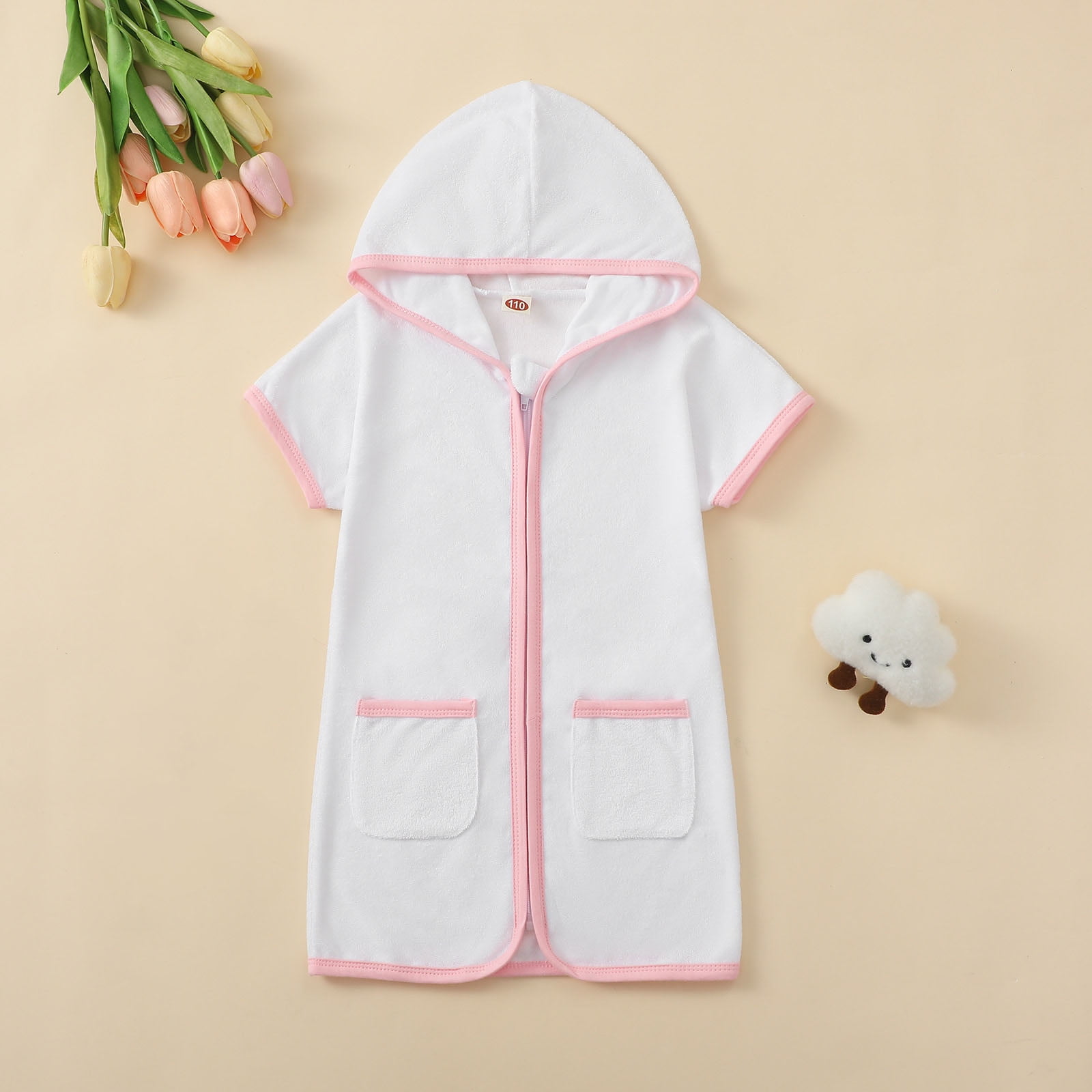 Girls Hooded Terry Coverups One Piece Swimsuits Beach Stripe Trim Zip ...