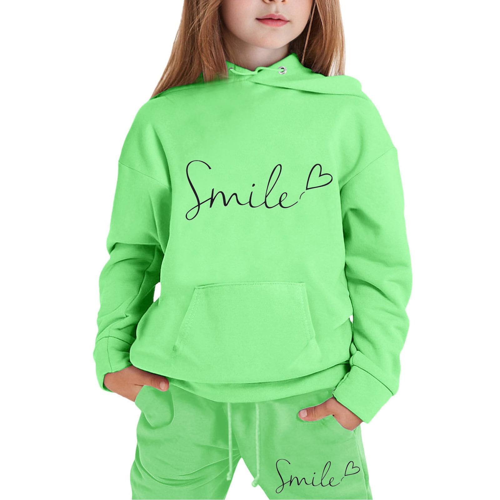 Girls Hooded Tracksuit 2PC Kids Pullover Sweatshirt Smile Print Boys ...