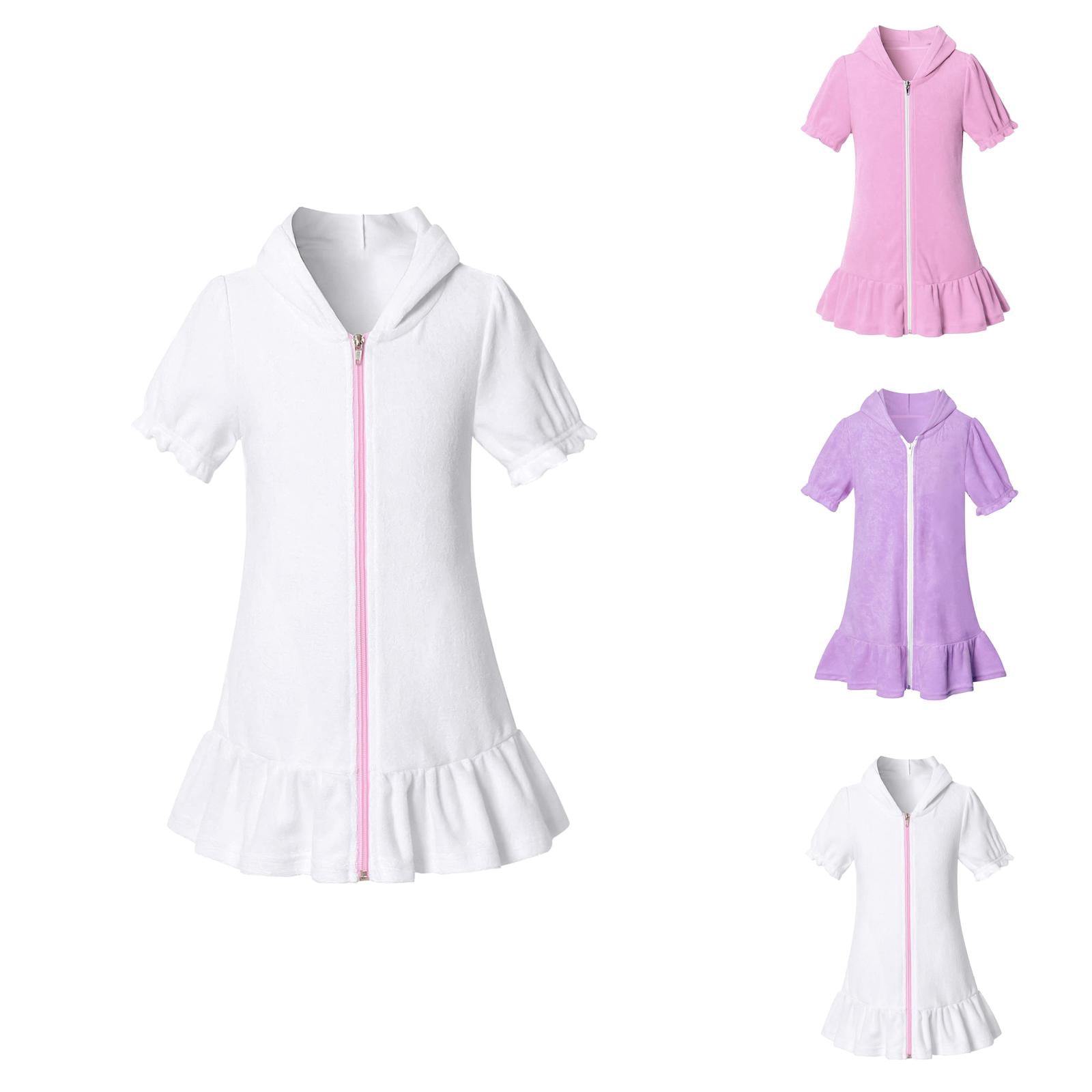 Girls Hooded Zip Terrys Coverups Swim Beach Cover Up Cotton Summer ...