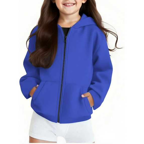 Girls Hooded Zip Up Jacket Warm Pullover With Straight Sleeves Casual ...