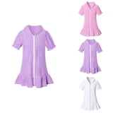 Girls Hooded Zip-Up Terry Swim Cover Up – Cotton Beach Robe with Short ...