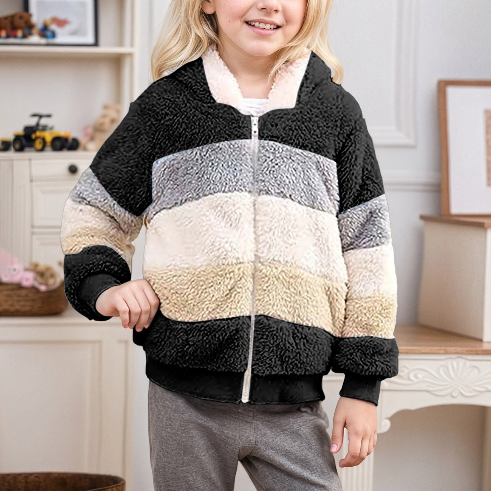 Girls Hooded Zipper Jacket Cozy Warm Outerwear For Winter Weather And ...