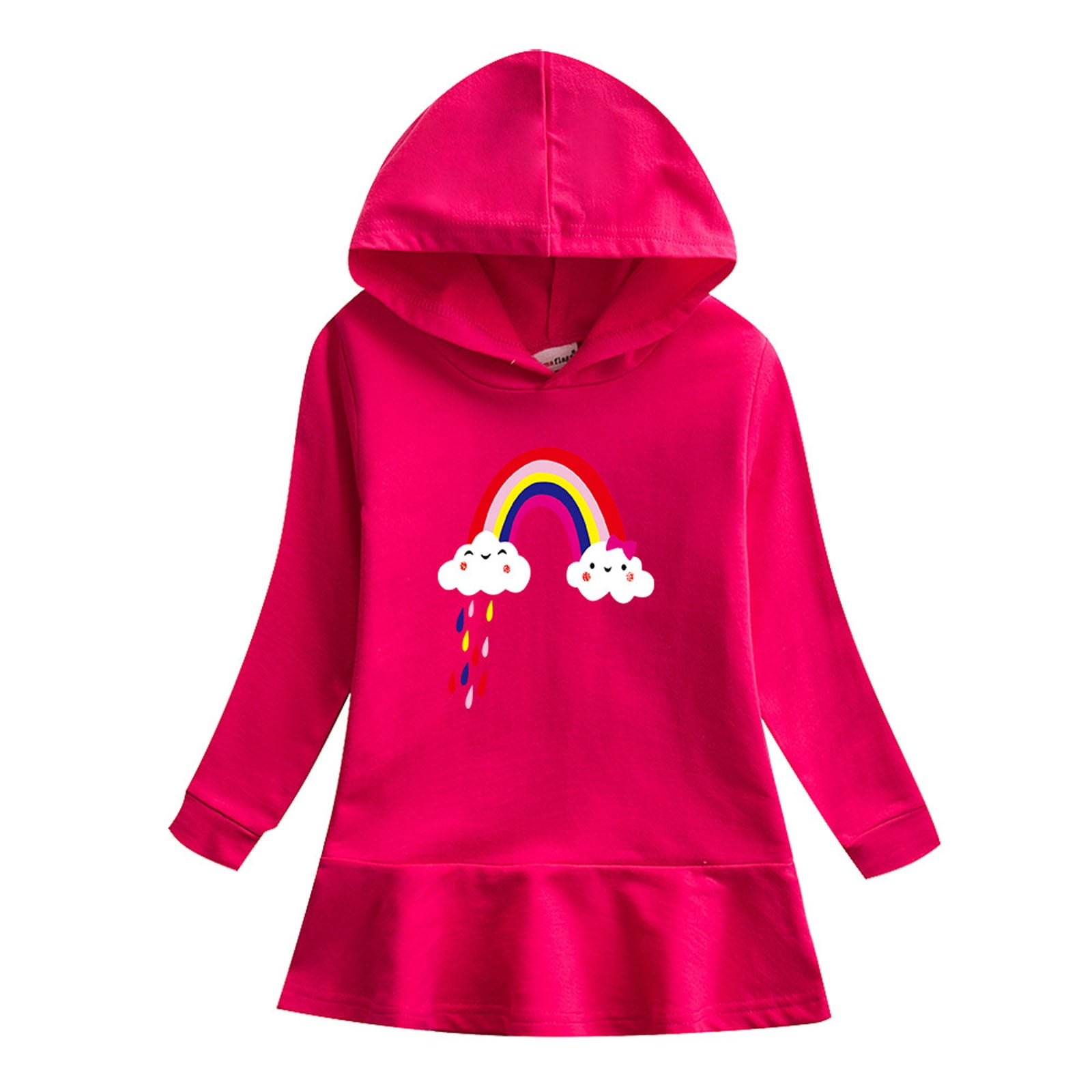 Girls' Hoodie Dress Rainbow Printed Long Sleeve Cute Hooded Sweatshirt ...