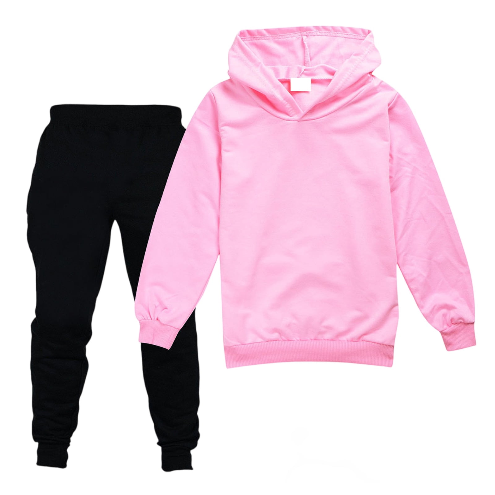 Girls Hoodie & Jogger Set, Solid Color Pullover & Matching Pants, Cozy ...