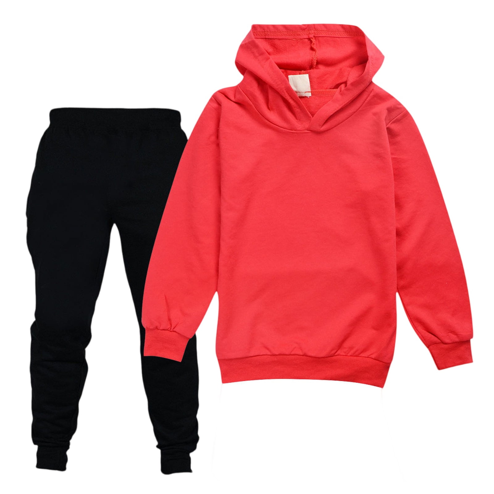 Girls Hoodie & Jogger Set, Solid Color Pullover & Matching Pants, Cozy ...