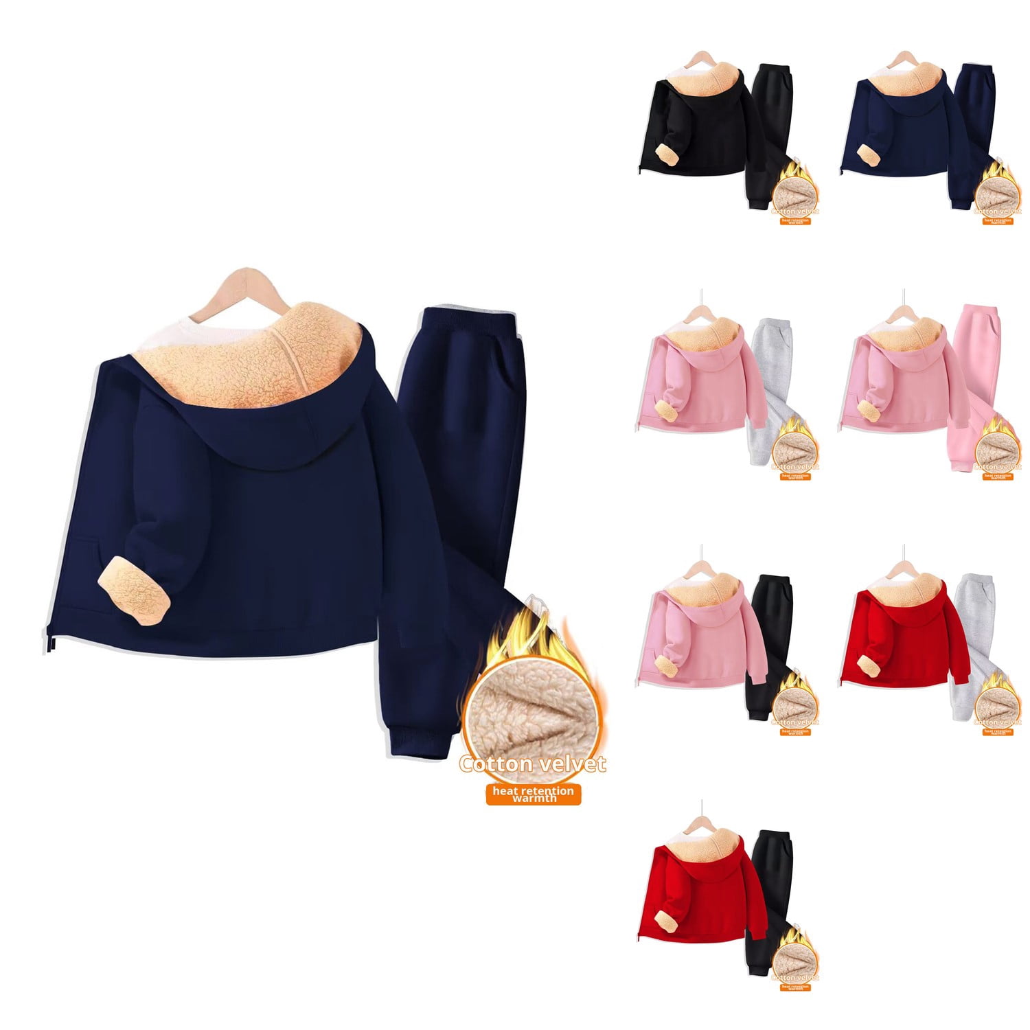 Girls' Hoodie Set, Children's 2 Piece -Lined Sweatpants and Zip-Up Long ...