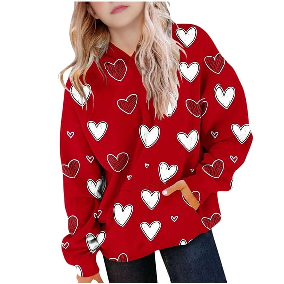 Girls Hoodie Valentines Gift Holiday Outfits Hearts Animal Print Long ...