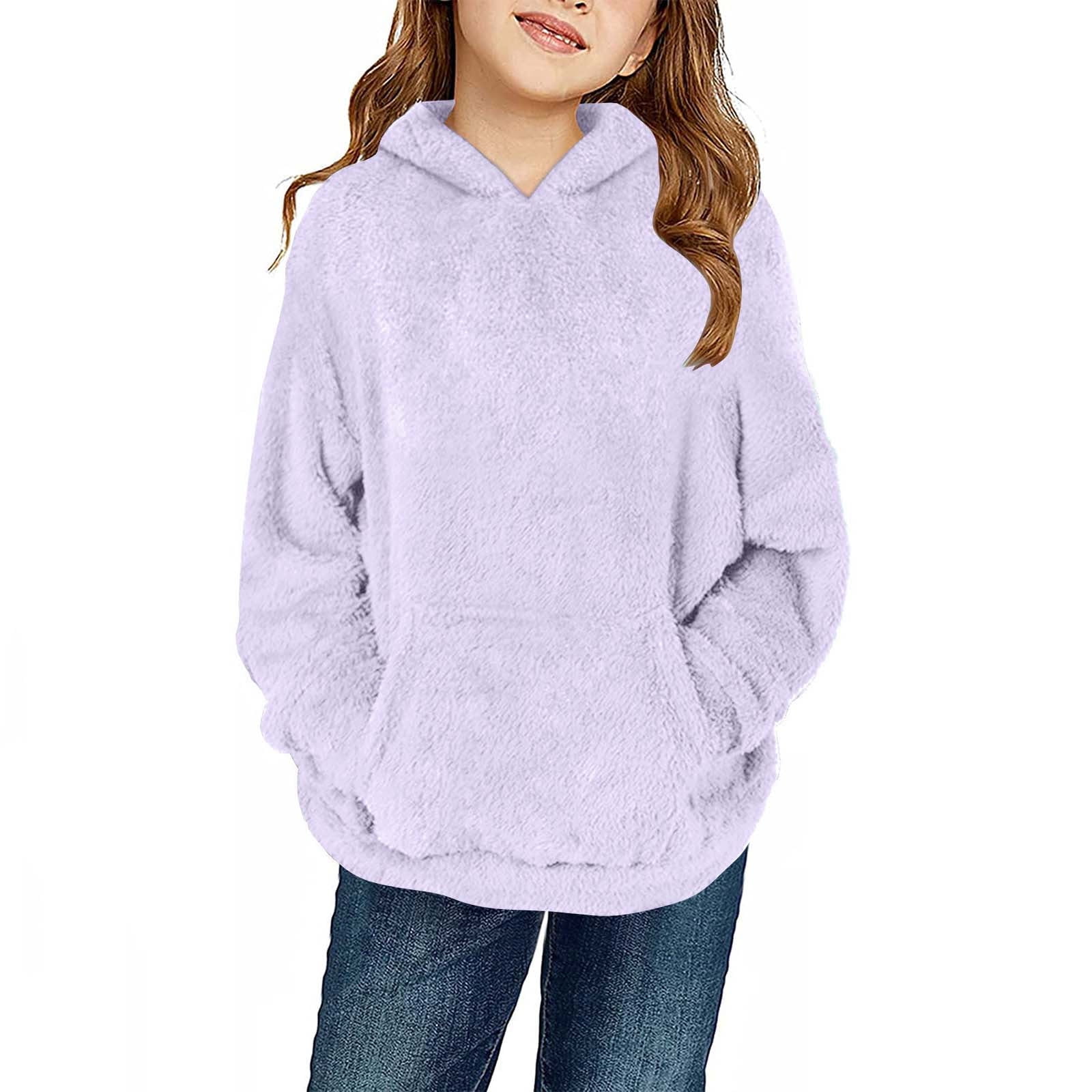 Girls Hoodies Size 10-12 Solid Color Fuzzy Fleece Pullover Hoodies ...
