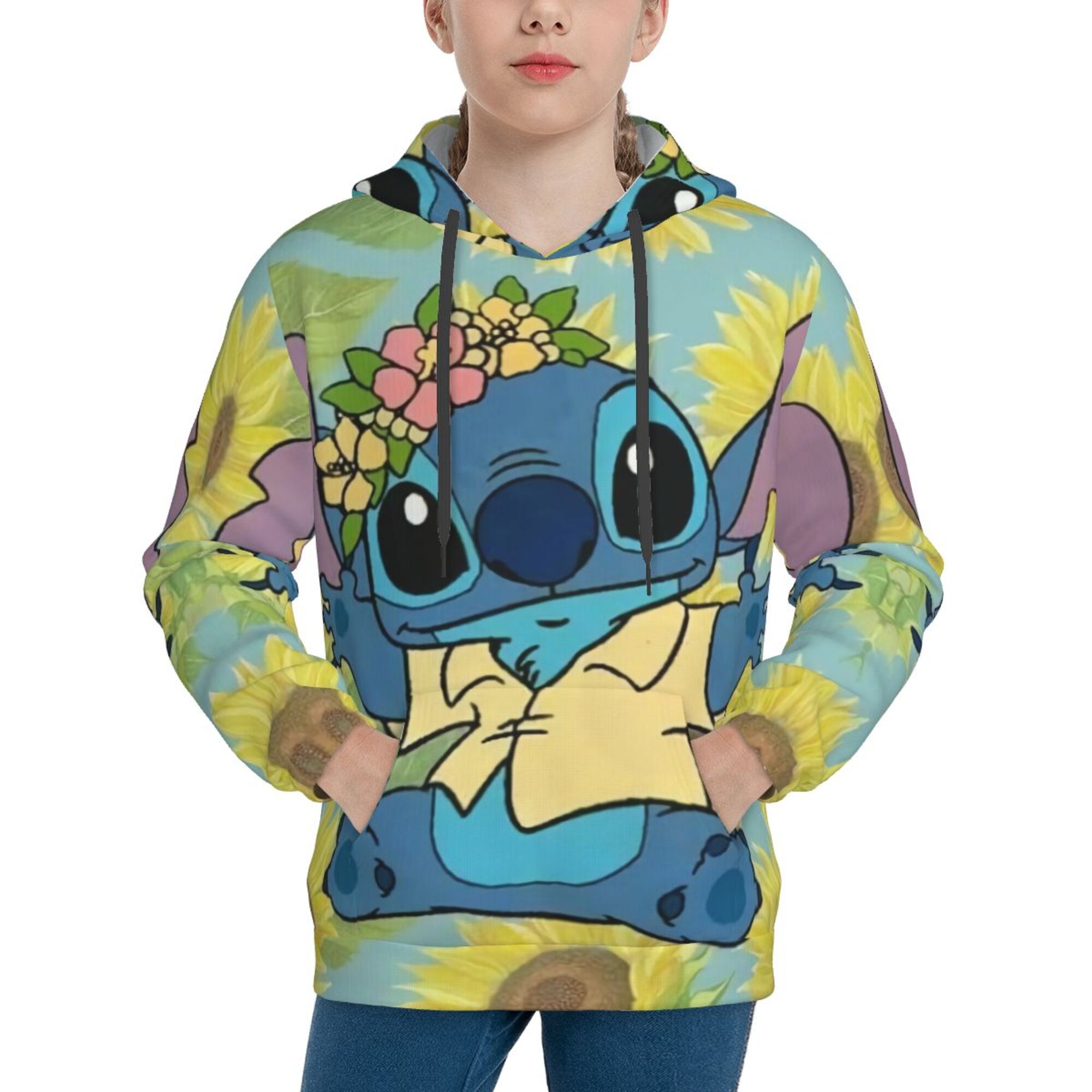 Girls' Hoodies,Stitch Sunflower Hoodies For Girls Long Sleeve Hooded ...
