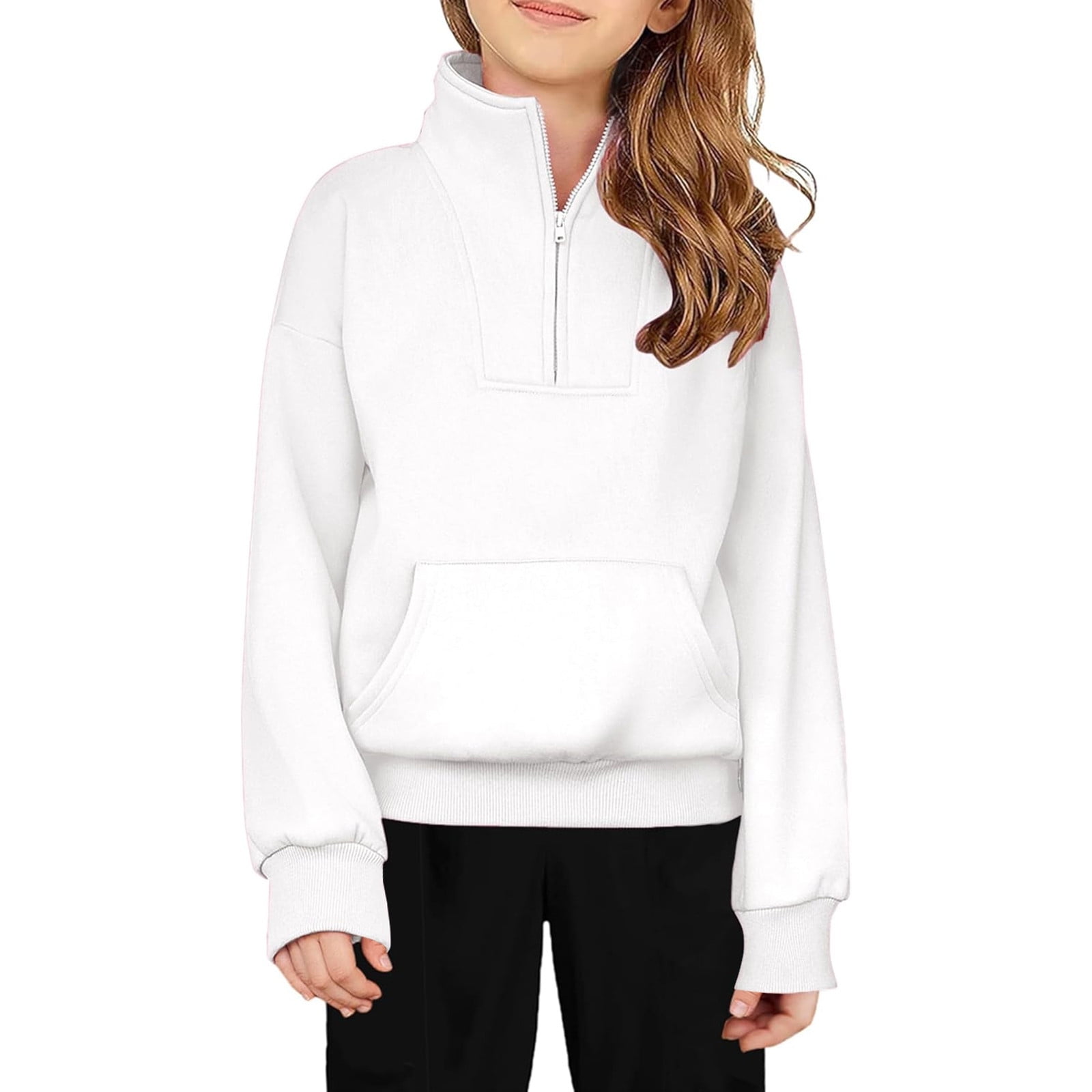 Girls' Hoodies Sweatshirts Quarter-Zip Solid Long Sleeve Pullover ...