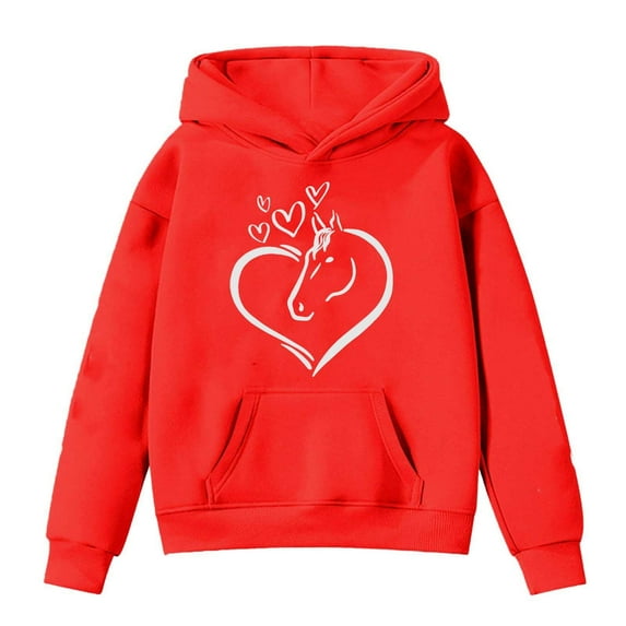 Girls Hoodies Valentine's Day Kids Long Sleeve Hooded Sweatshirt Heart ...