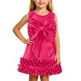 Girls Hot Pink Kids Sleeveless Bow Rhinestone Ruffle Hem A-Line Party ...