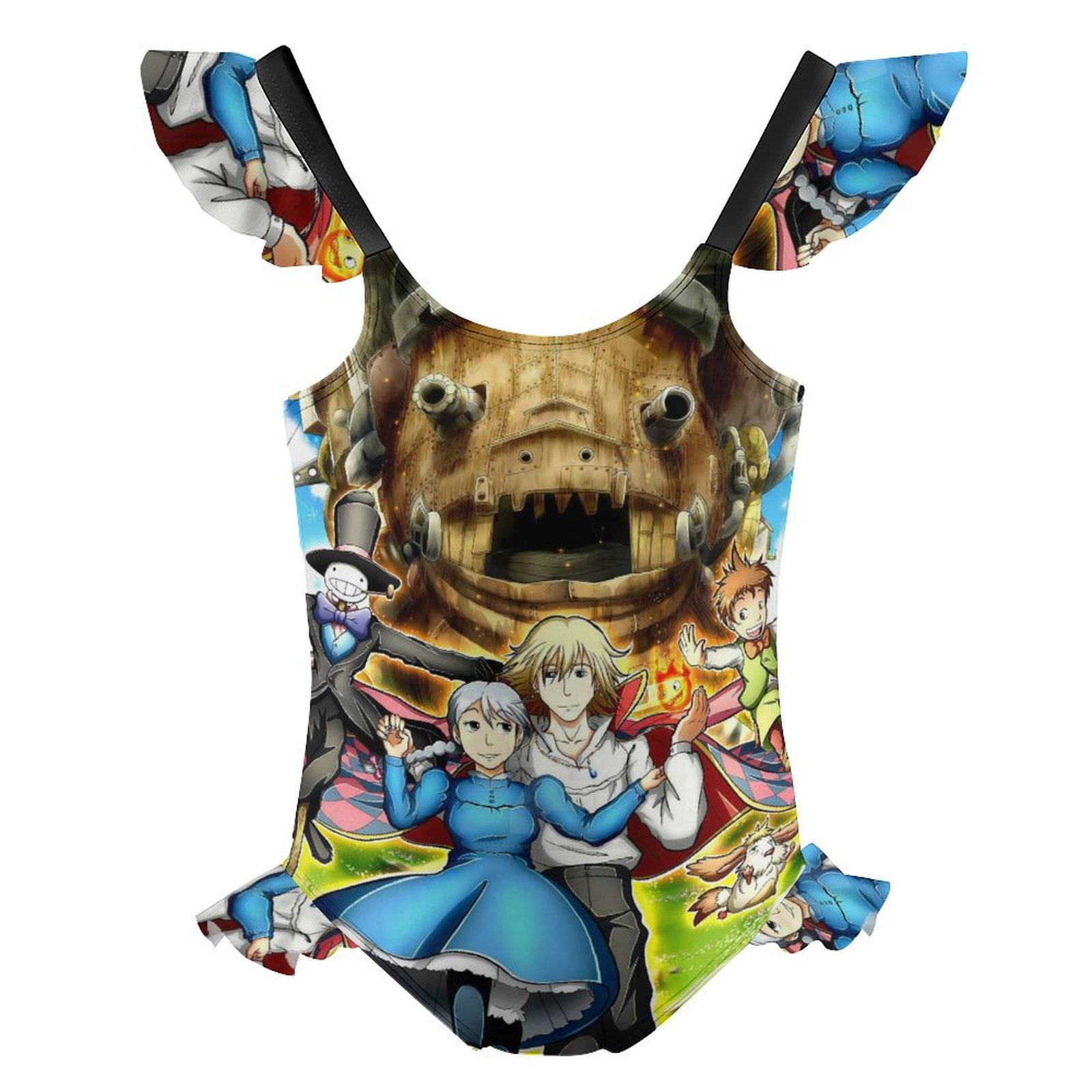Girls Howls Moving Castl One Piece Swimsuit Kids Cute Ruffle Bathing ...