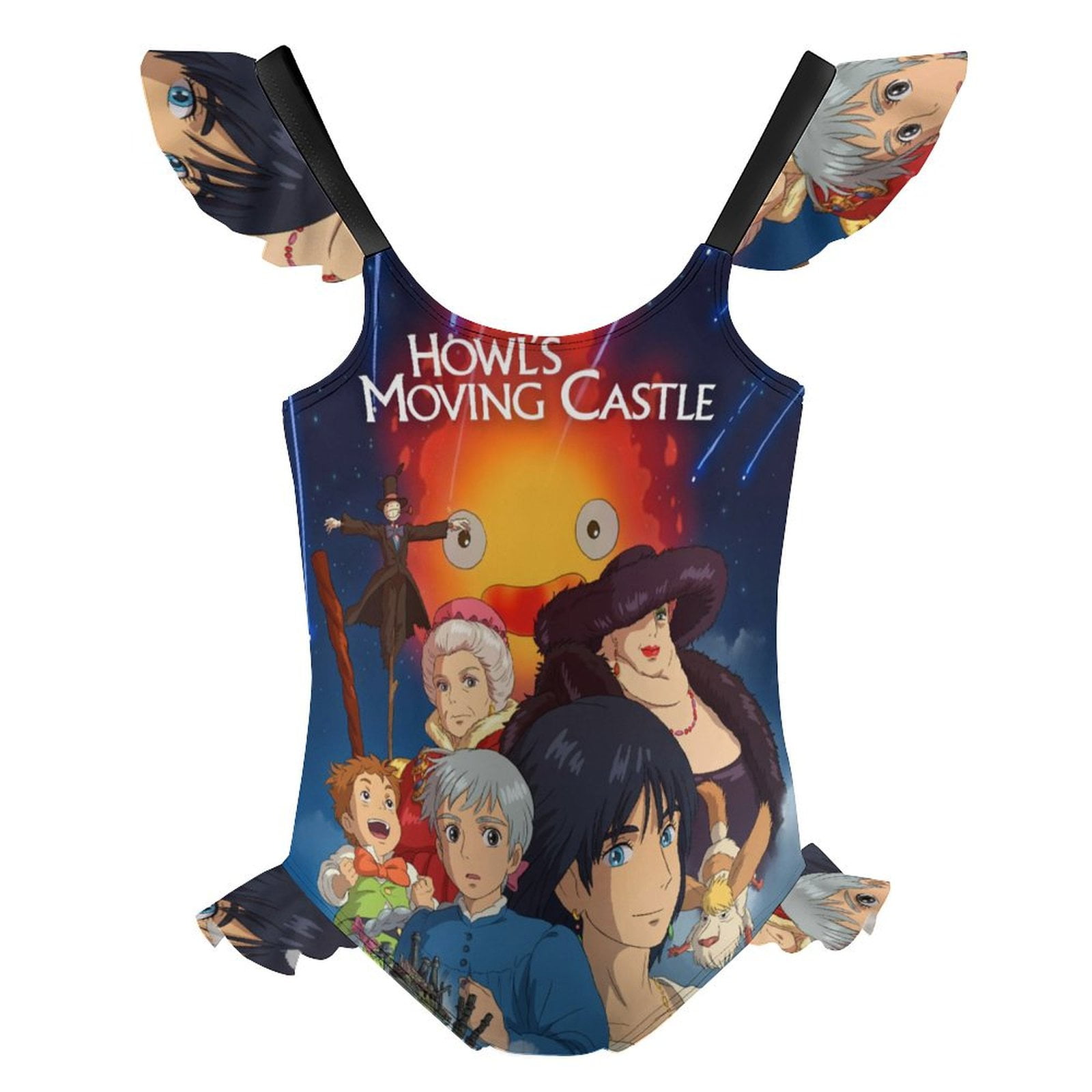 Girls Howls Moving Castl One Piece Swimsuit Kids Cute Ruffle Bathing ...