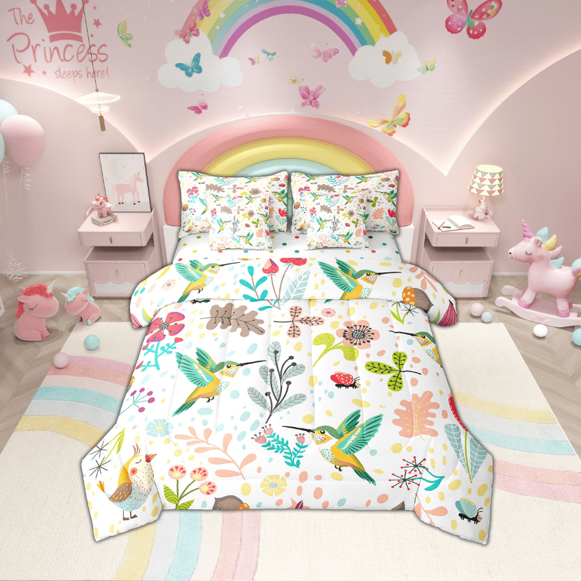 Hummingbird Full Bed In A Bag 7 Piece Cute Floral Hummingbird Comforter ...