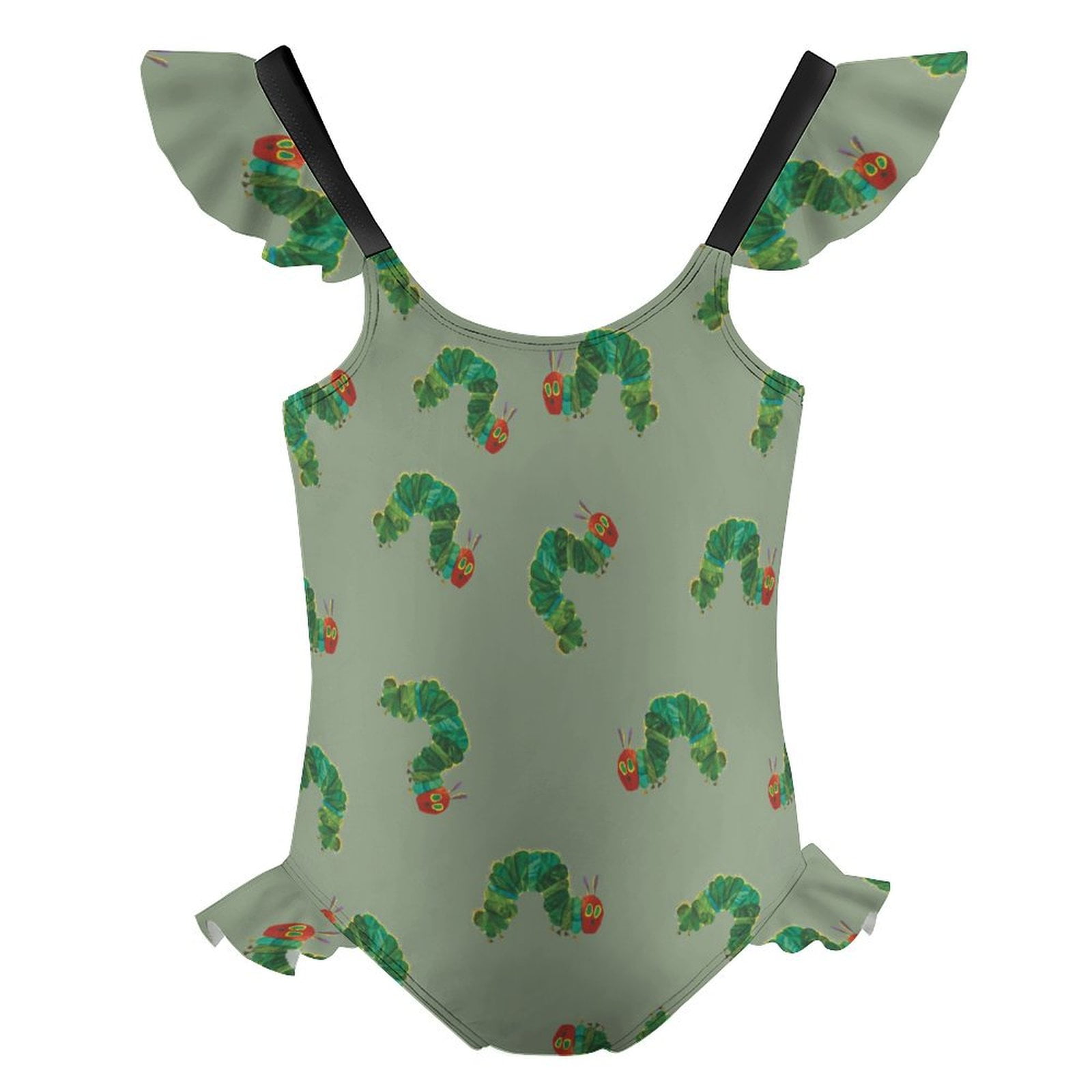 Girls Hungry Caterpilla One Piece Swimsuit Kids Cute Ruffle Bathing ...