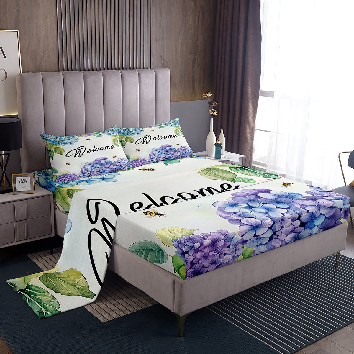 Girls Hydrangea Bed Sheets Full Purple Teal Blue Flowers Sheet Set ...