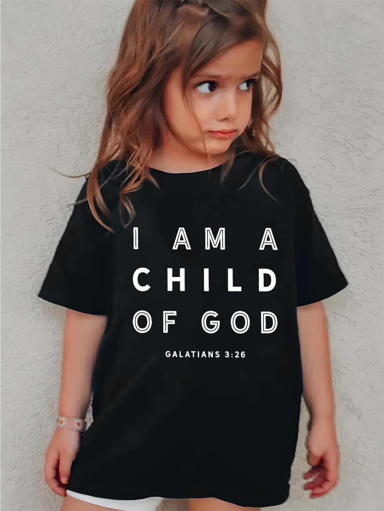 Girls, I AM A CHILD OF GOD Print Short Sleeve T-shirt Tops, Summer ...