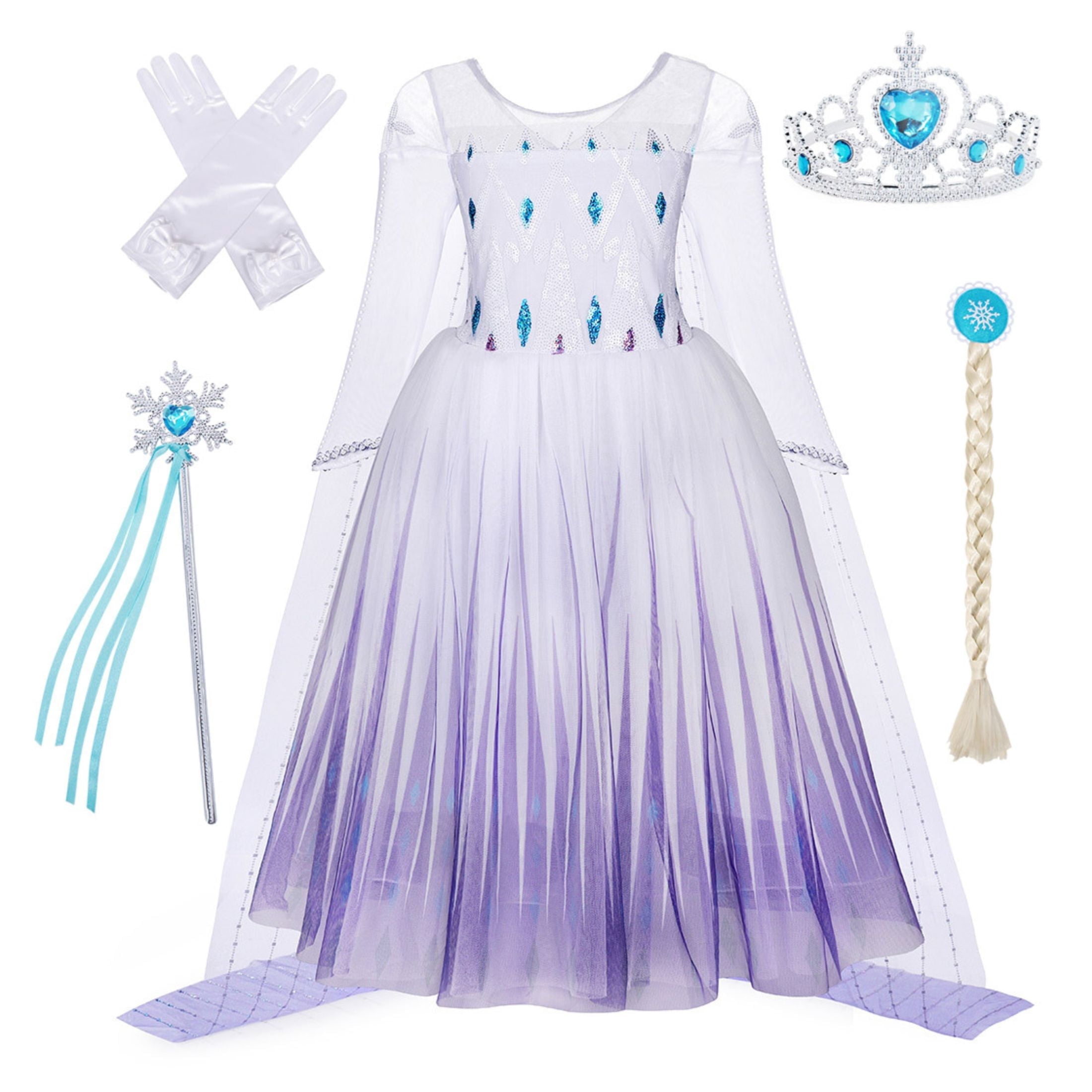 Girls Ice Princess Dress Snow Queen Costume With Cosplay Accessories ...