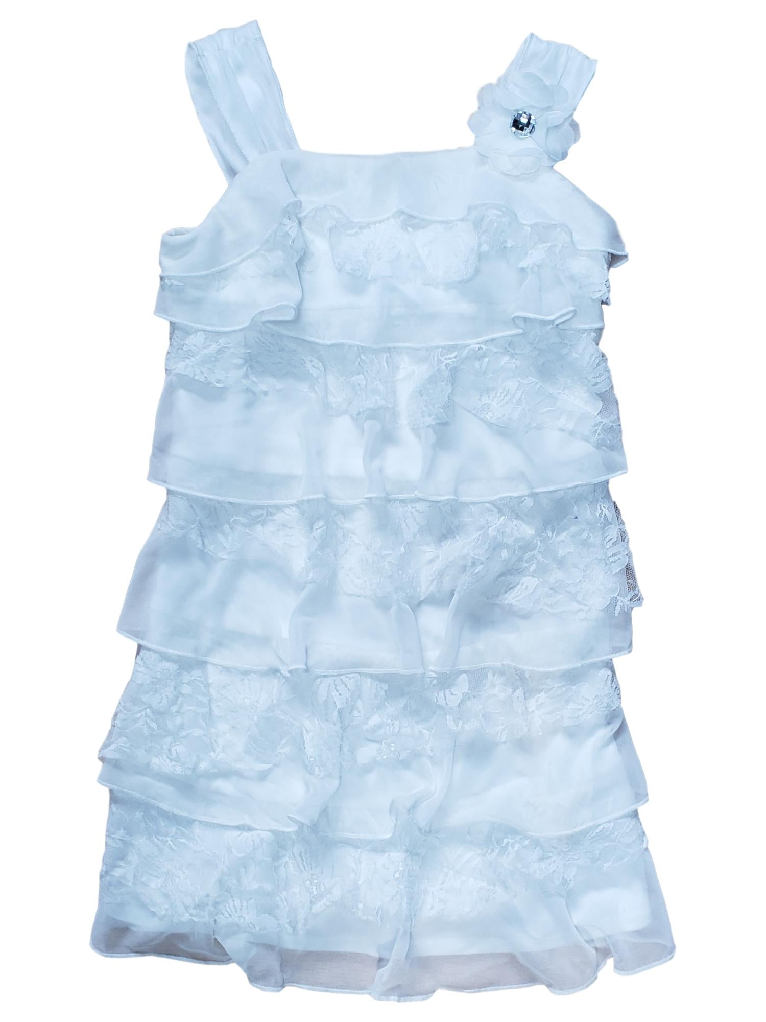 Girls Ivory White Tiered Flower Lace Fancy Layered Summer Party Dress 6 ...