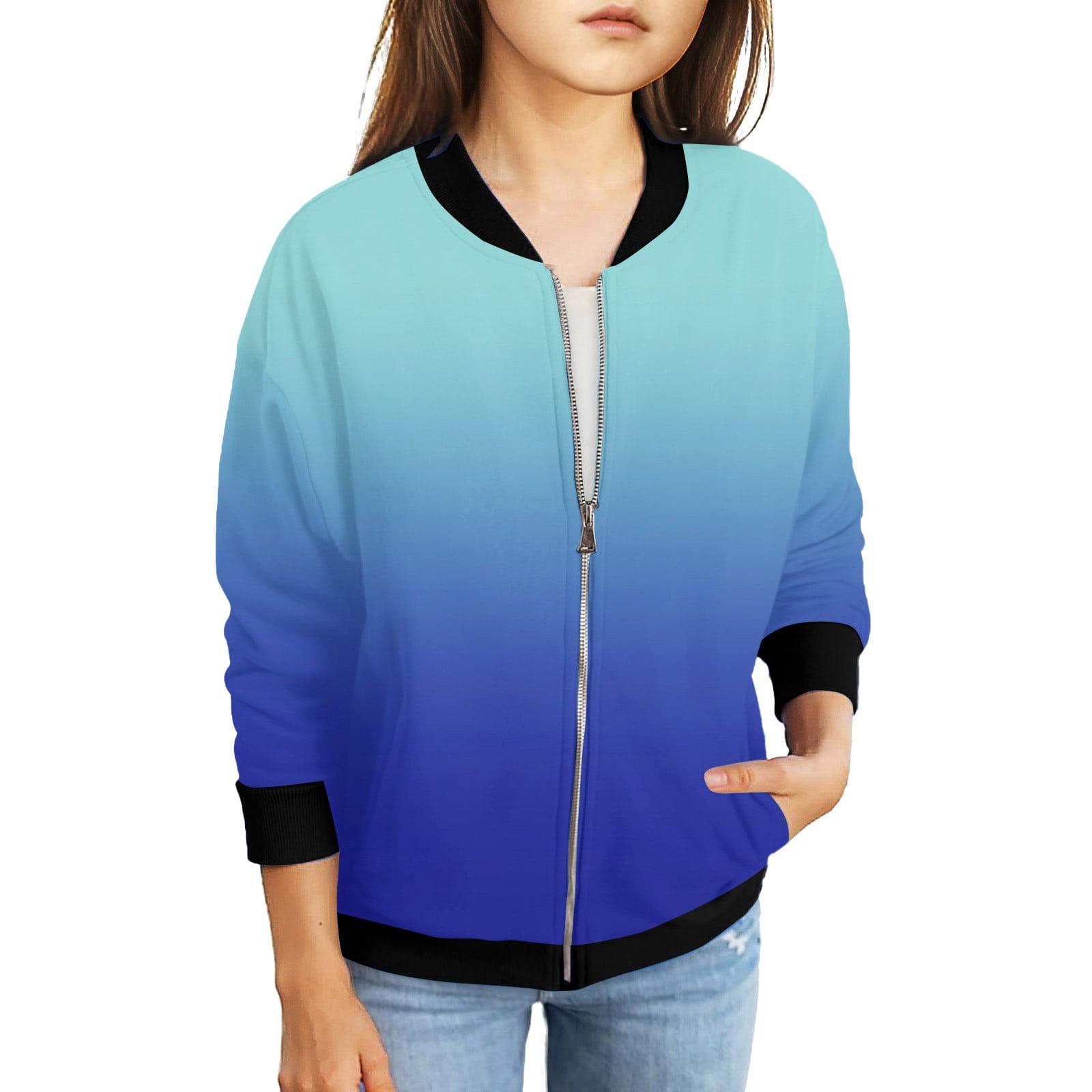 Girls Jacket Size 10-12 Zip Up Jackets Long Sleeve Gradient Sweatshirt ...