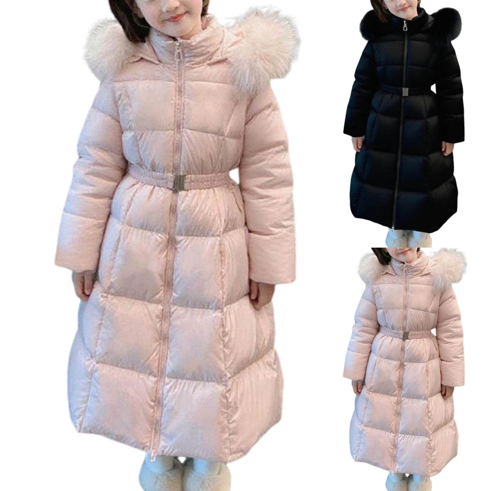 Girls Down Jackets Coats with Hooded Tween Children's Solid Color Long ...