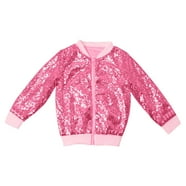 LOLANTA Girls Sequin Jacket Long Sleeve Kids Bomber Coats with Pockets ...