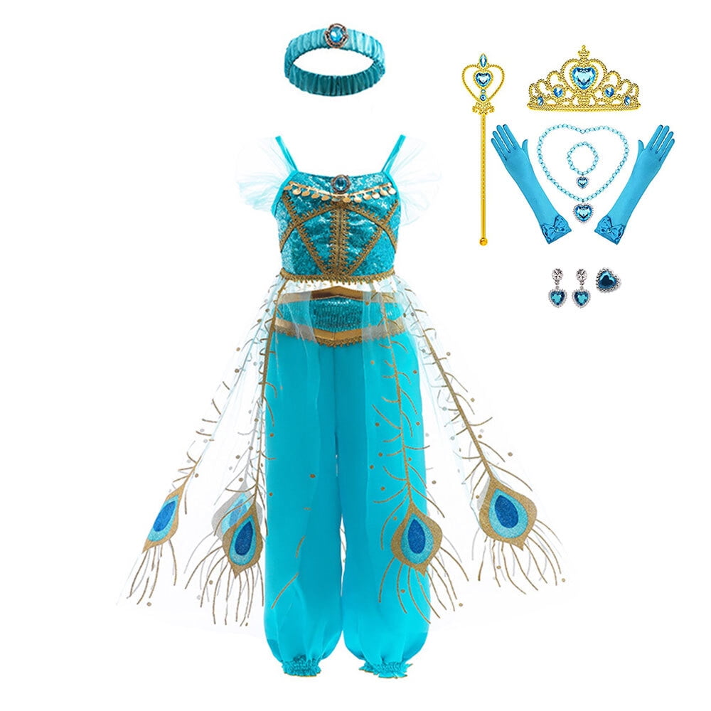 Girls Jasmine Princess Costume Cosplay Party Fancy Dress Up Sets ...