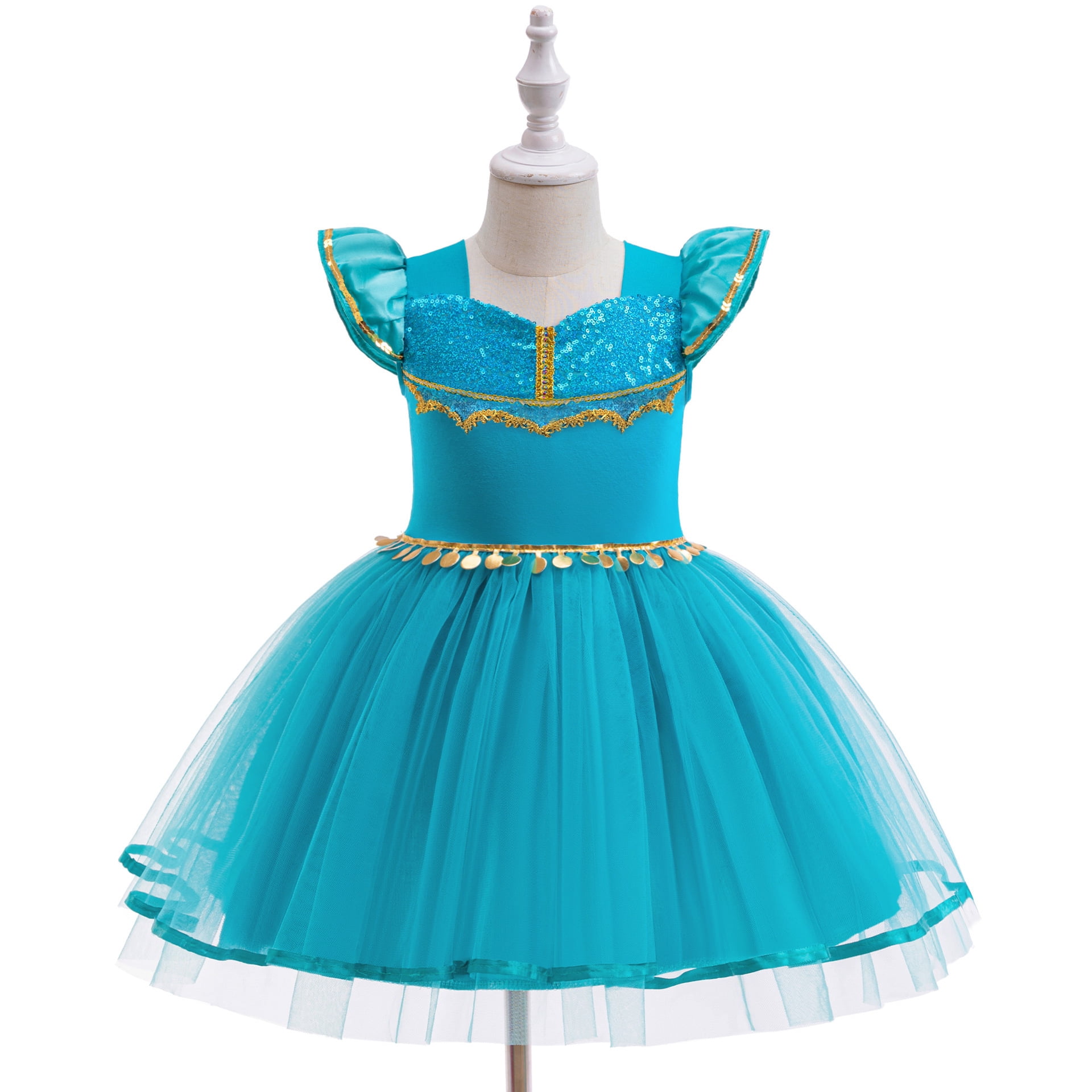 Girls Jasmine Princess Dress Halloween Fairy Costume Birthday Dress up ...
