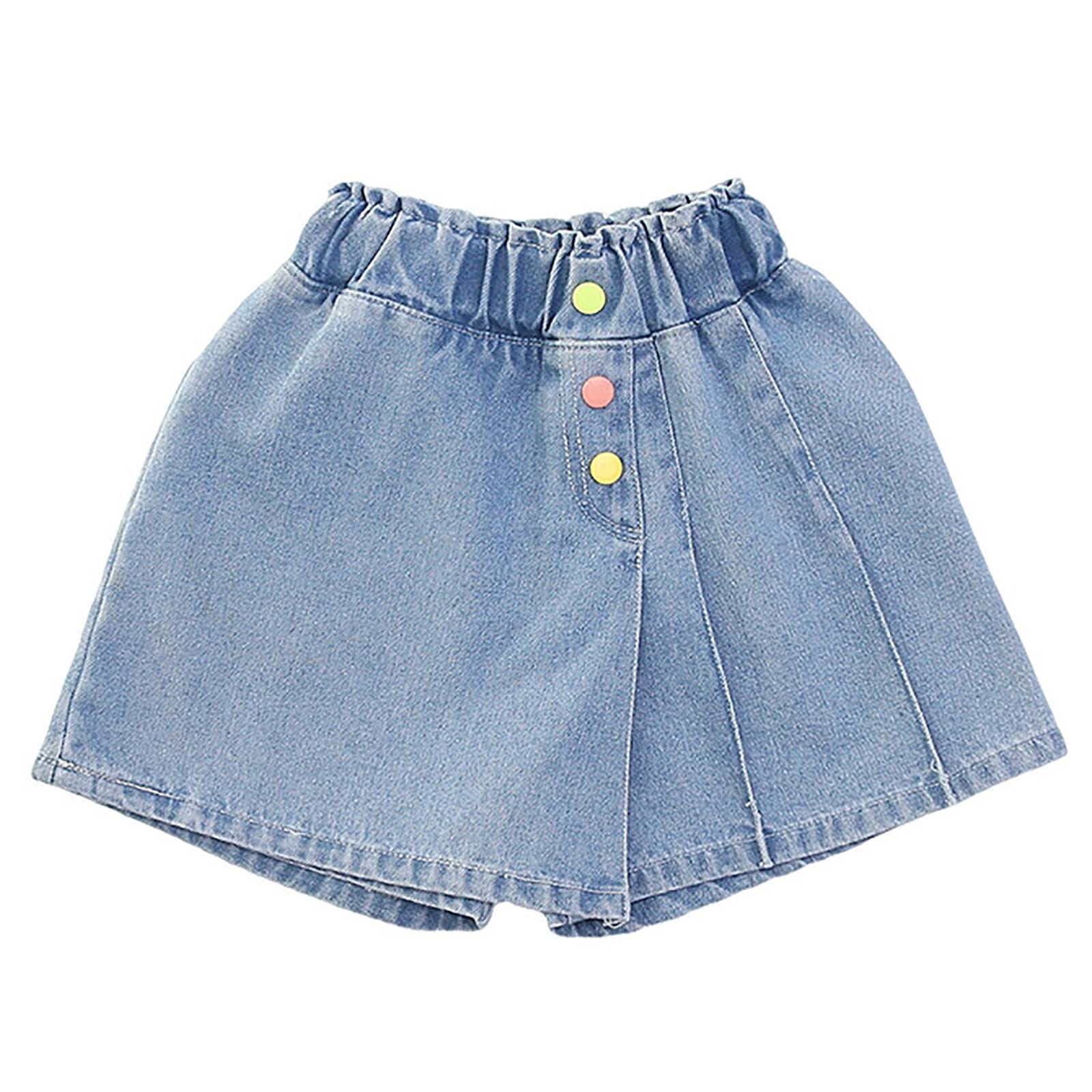 Girls Jean Shorts Kids Summer Denim Skorts With Rainbow Buttons High ...