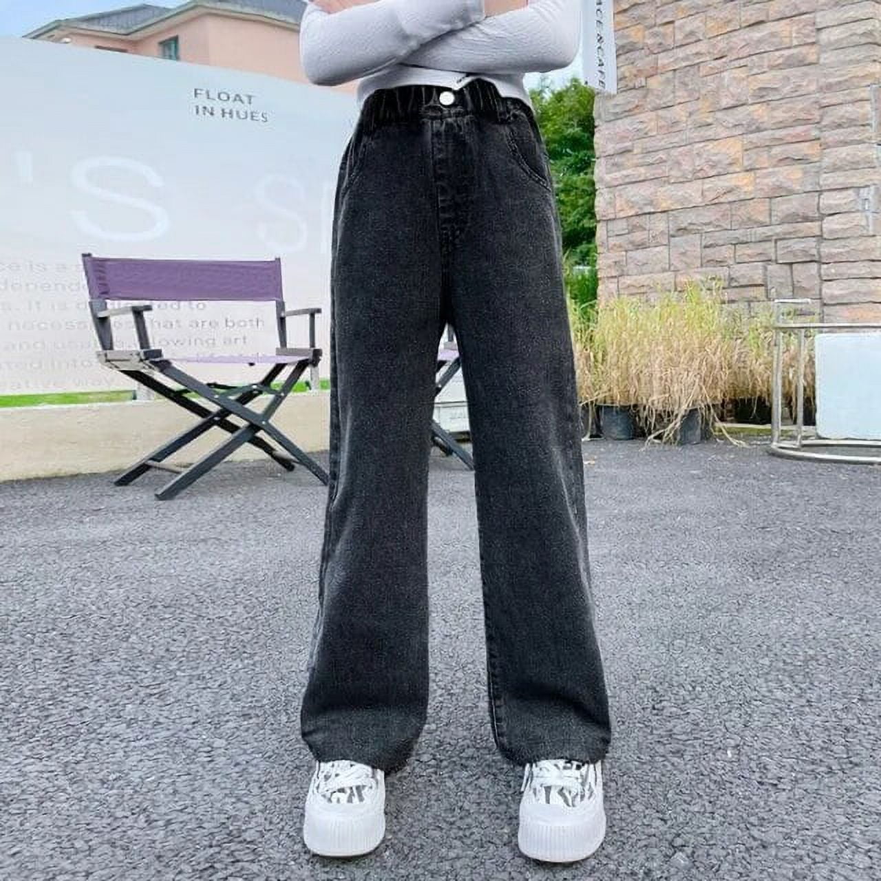 Girls Jeans Autumn Casual Loose Side Gradient Color Young Children Wide ...