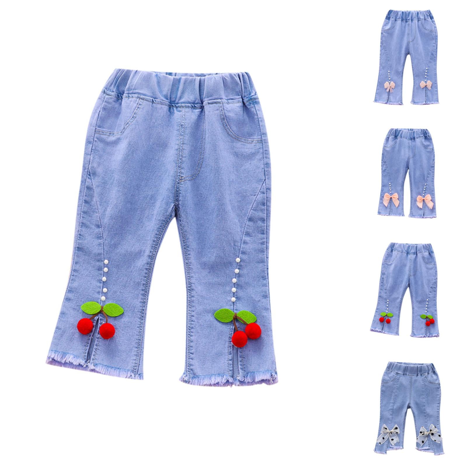 Girls Jeans Baby Girls Capri Denim Pants Toddler Kids Soft Elastic ...