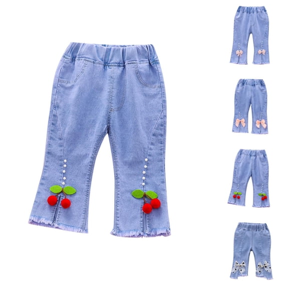 Girls Jeans Baby Girls Capri Denim Pants Toddler Kids Soft Elastic ...